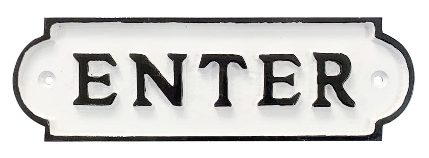 Ziolte Set of Enter exit Cast Iron Gate Sign Plates, Rustic Gate Plaques in White and Black, 2.25 x 7.4 Inches Each; Includes Mounting Hardware…