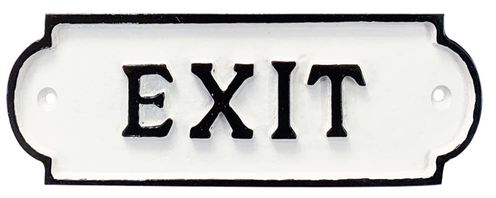 Ziolte Set of Enter exit Cast Iron Gate Sign Plates, Rustic Gate Plaques in White and Black, 2.25 x 7.4 Inches Each; Includes Mounting Hardware…