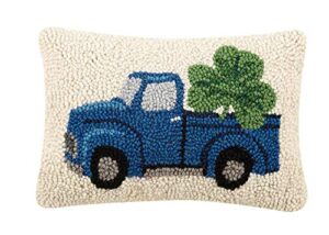 peking handicraft 30tg415c12ob poly filled hook throw pillow, 12-inch length, wool and cotton (shamrock truck)