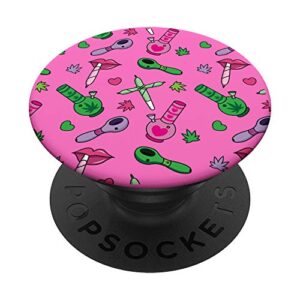 pink stoner girl weed phone grip cute marijuana 420 gift popsockets popgrip: swappable grip for phones & tablets