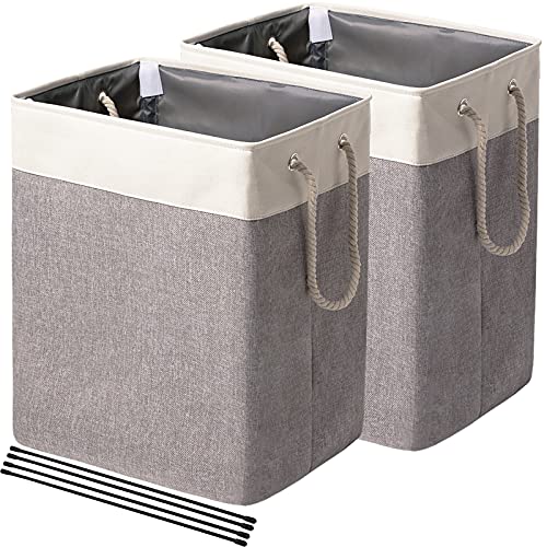 FairyHaus Laundry Basket-2Pack, Freestanding Laundry Hamper with Support Rods & Easy Carry Handles, Fabric Dirty Laundry Hampers Baskets for Clothes Storage Gray 65L