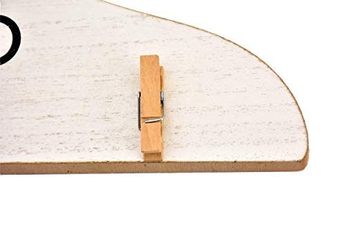 Lost & Found Wood Laundry Room Wall Decor with 4 Natural Wood Clips, Decorative and Functional Clothes-Hanger Shaped Laundry Room Organizer for Socks, Whitewashed, 13.4" W x 6.1" H