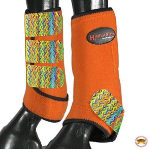 hilason l m s horse hind leg ultimate sports boots pair orange black with rainbow | horse leg boots | splint boots for horses | horse jumping boots| professional choice horse boots