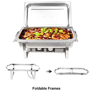 Valgus 2 Pack 8QT Stainless Steel Chafing Dish Buffet Chafer Set with Foldable Frame Water Trays Food Pan Fuel Holder and Lid Food Warmers for Wedding, Parties, Banquet, Catering Events