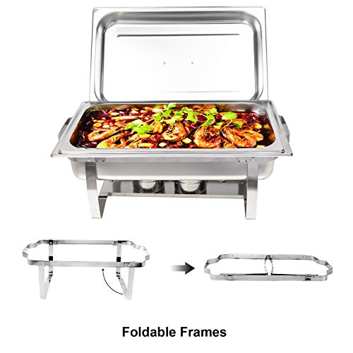 Valgus 2 Pack 8QT Stainless Steel Chafing Dish Buffet Chafer Set with Foldable Frame Water Trays Food Pan Fuel Holder and Lid Food Warmers for Wedding, Parties, Banquet, Catering Events