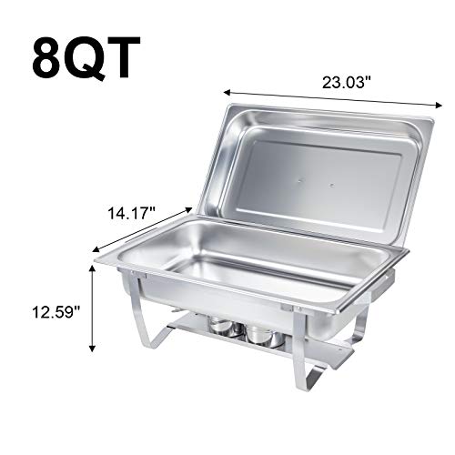 Valgus 2 Pack 8QT Stainless Steel Chafing Dish Buffet Chafer Set with Foldable Frame Water Trays Food Pan Fuel Holder and Lid Food Warmers for Wedding, Parties, Banquet, Catering Events