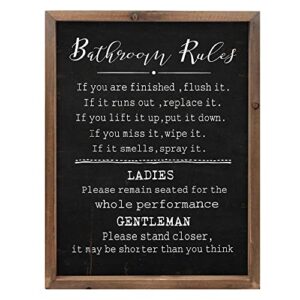 wartter rustic bathroom rules sign,farmhouse toilet wall decor,funny bathroom wood framed wall art decorations(11.8x15.8in) (black)