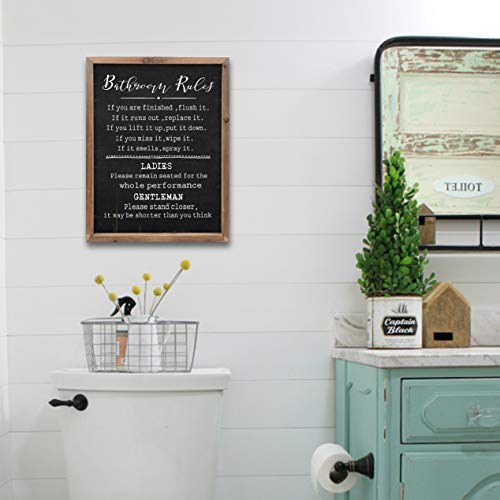 Wartter Rustic Bathroom Rules Sign,Farmhouse Toilet Wall Decor,Funny Bathroom Wood Framed Wall Art Decorations(11.8x15.8in) (black)