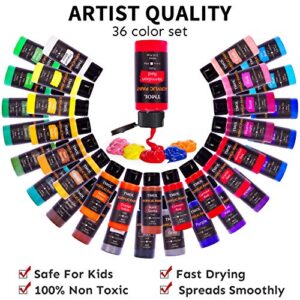 Acrylic Paint Set, 36 Colors (2 oz/Bottle) with 12 Art Brushes, Art Supplies for Painting Canvas, Wood, Ceramic & Fabric, Rich Pigments Lasting Quality for Beginners, Students & Professional Artist