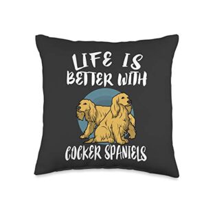 animal cute designs life is better with cocker spaniels throw pillow, 16x16, multicolor