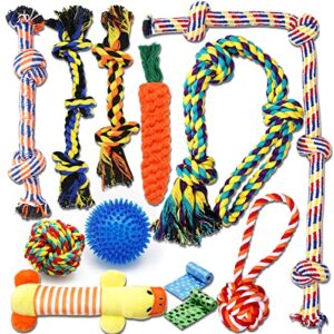 zeaxuie luxury tough dogs toys for aggressive chewers -12 pack valued dog toys for small,medium breed & large breed with interactive dog rope toys, squeaky dog chew toys for teething