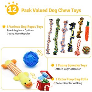 Zeaxuie Luxury Tough Dogs Toys for Aggressive Chewers -12 Pack Valued Dog Toys for Small,Medium Breed & Large Breed with Interactive Dog Rope Toys, Squeaky Dog Chew Toys for Teething