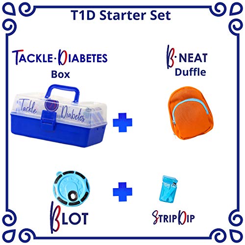 Diabetic Travel Case - ThisDiabetic Tackle Diabetes Box T1D Starter Set - Designed to Hold All T1D Tools Plus - Comes with Strip Drip, Light Blue Blot and Mini Backpack - Sizing: 11 x 6 x 5.5 inches