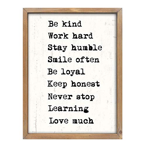 Wartter 11.8 x 15.8 inches Rustic Wood Framed Wall Decor Signs Farmhouse Wall Hanging Art - Be Kind, Stay Humble,Smile Often.