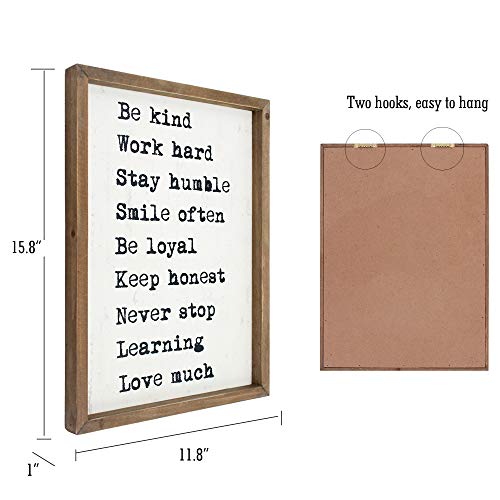 Wartter 11.8 x 15.8 inches Rustic Wood Framed Wall Decor Signs Farmhouse Wall Hanging Art - Be Kind, Stay Humble,Smile Often.