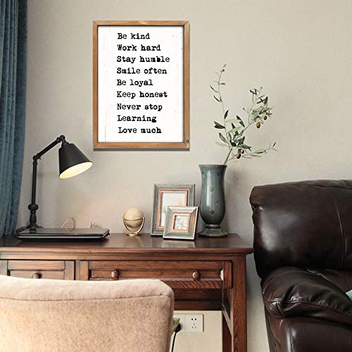 Wartter 11.8 x 15.8 inches Rustic Wood Framed Wall Decor Signs Farmhouse Wall Hanging Art - Be Kind, Stay Humble,Smile Often.