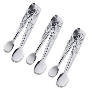 3pcs mini serving tongs, 4inch rose stainless steel sugar cube tongs, sliver small ice tongs for tea and coffee party, appetizers, desserts by sunenlyst (silver)