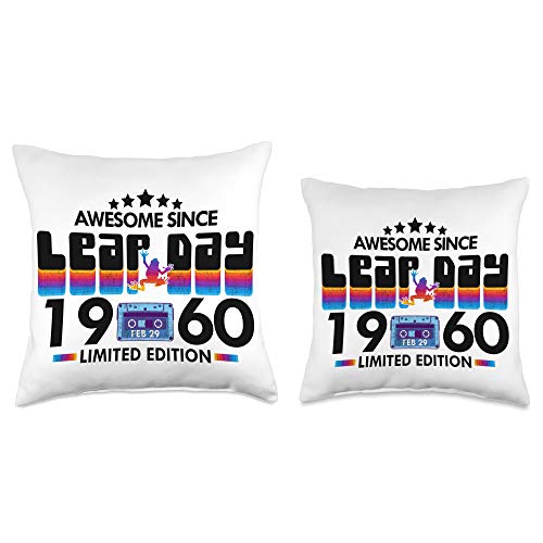 February 29th Birthday Leap Year 1960 Gift Day Birthday February 29th Awesome Since Leap Year 1960 Throw Pillow, 18x18, Multicolor