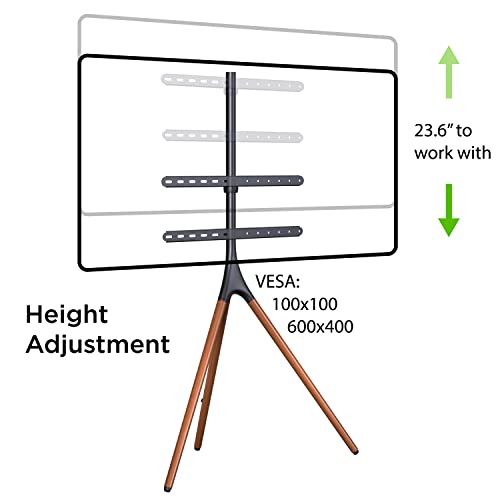 Promounts Modern Wood TV Easel Stand with 180° Swivel for 47-70 inch LCD, LED, Plasma OLED Screens. Corner TV Stand, Universal TV Stand for Curved and Flat Televisions