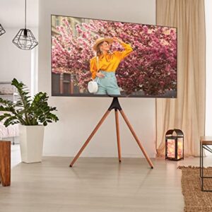 Promounts Modern Wood TV Easel Stand with 180° Swivel for 47-70 inch LCD, LED, Plasma OLED Screens. Corner TV Stand, Universal TV Stand for Curved and Flat Televisions