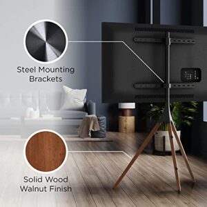 Promounts Modern Wood TV Easel Stand with 180° Swivel for 47-70 inch LCD, LED, Plasma OLED Screens. Corner TV Stand, Universal TV Stand for Curved and Flat Televisions