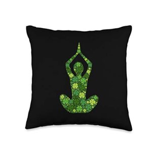 saint patrick's day yoga pose gifts yoga irish lucky green shamrock clover-st patricks day throw pillow, 16x16, multicolor