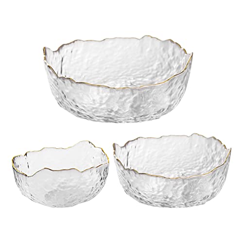 OBR KING Glass Salad Bowls Set of 3 Phnom Penh Mixing Bowls Irregular Shape Serving Bowls for Kitchen Prep Fruit Pasta Popcorn and Snack