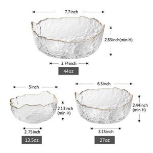 OBR KING Glass Salad Bowls Set of 3 Phnom Penh Mixing Bowls Irregular Shape Serving Bowls for Kitchen Prep Fruit Pasta Popcorn and Snack