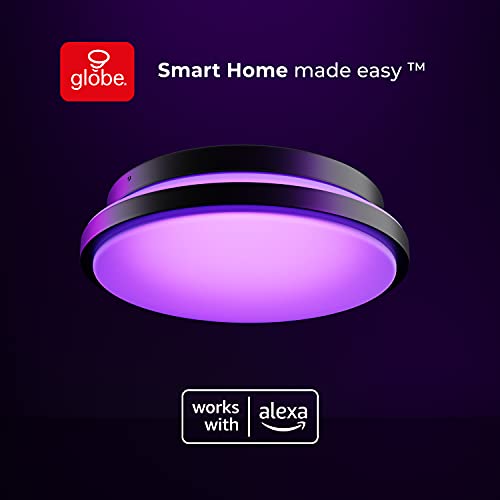 Globe Electric Works with Alexa Smart 14" Black Flush Mount Light, A Certified for Humans Device