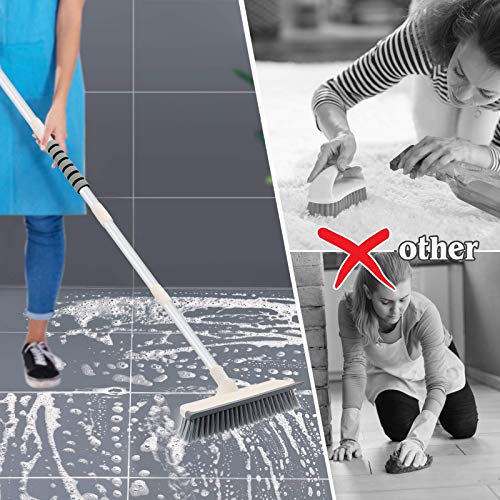 Telescoping Microfiber Duster Extendable Cobweb Duster and 2 in 1 Floor Scrub Brush with 55 inches Metal Adjustable Long Handle with Squeegee