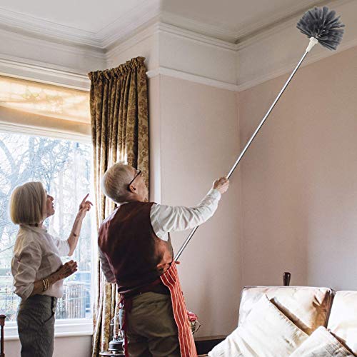 Telescoping Microfiber Duster Extendable Cobweb Duster and 2 in 1 Floor Scrub Brush with 55 inches Metal Adjustable Long Handle with Squeegee