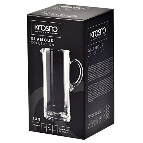 KROSNO Glass Water Juice Pitcher Jug | 44 oz | Glamour Collection | Perfect for Home, Restaurants and Parties | Fridge Safe