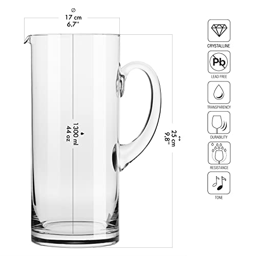 KROSNO Glass Water Juice Pitcher Jug | 44 oz | Glamour Collection | Perfect for Home, Restaurants and Parties | Fridge Safe