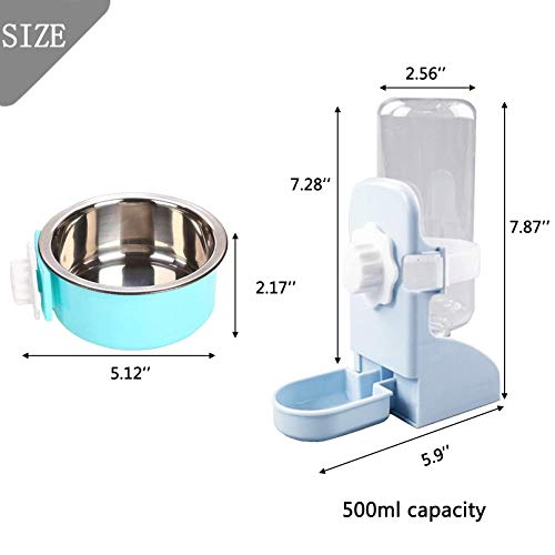 Crate Bunny Food Bowl Removable Stainless Steel Hanging Drinking Fountain Plasticbottle Water Dispenser Drinker Food Feeder Pet Cage Bowl Feeder Cup for Rabbits Cat Puppy Rats Guinea Pigs