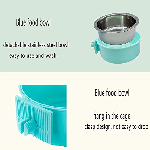 Crate Bunny Food Bowl Removable Stainless Steel Hanging Drinking Fountain Plasticbottle Water Dispenser Drinker Food Feeder Pet Cage Bowl Feeder Cup for Rabbits Cat Puppy Rats Guinea Pigs