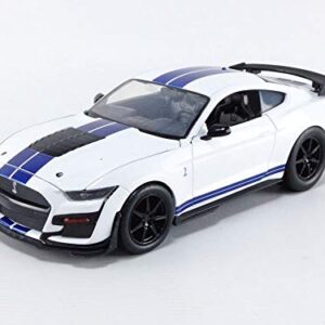 Jada Toys Bigtime Muscle 1:24 2020 Ford Mustang Shelby GT500 Die-cast Car Blue White Stripes, Toys for Kids and Adults