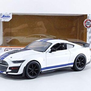 Jada Toys Bigtime Muscle 1:24 2020 Ford Mustang Shelby GT500 Die-cast Car Blue White Stripes, Toys for Kids and Adults