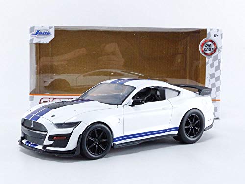 Jada Toys Bigtime Muscle 1:24 2020 Ford Mustang Shelby GT500 Die-cast Car Blue White Stripes, Toys for Kids and Adults