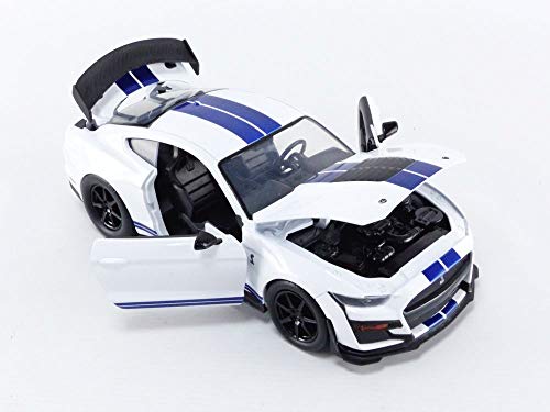 Jada Toys Bigtime Muscle 1:24 2020 Ford Mustang Shelby GT500 Die-cast Car Blue White Stripes, Toys for Kids and Adults