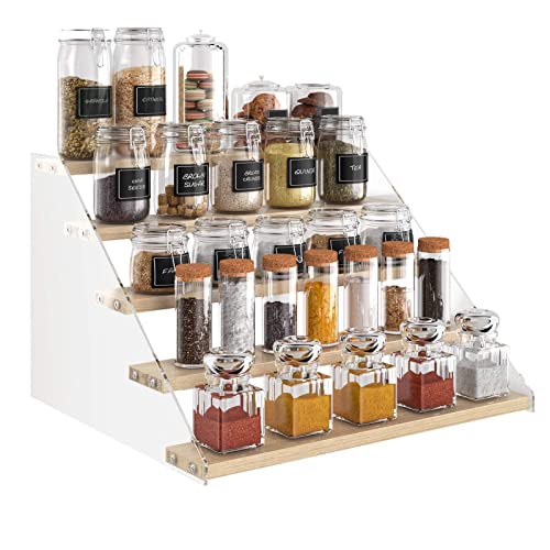 VAEHOLD Spice Rack Organizer for Cabinet & Countertop - Seasoning Organizer Spice Shelf - Space Saving Wooden Display Risers Shelf Showcase Fixtures Jewelry (5 Tier)