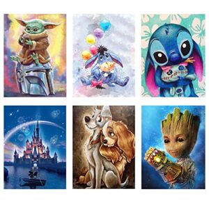 6 pack 5d diamond painting kits for adults,diy full drill diamond art kits paint with diamonds crystal rhinestone cross stitch cartoon picture arts and crafts for beginners kids (9.8 x 13.8 inch)