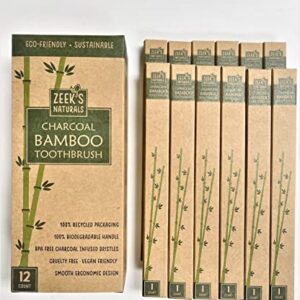 Zeek's Naturals LLC Biodegradable Eco-Friendly Natural Bamboo Charcoal Toothbrushes - Pack of 12 - Numbered - Charcoal Infused Bristles (12)