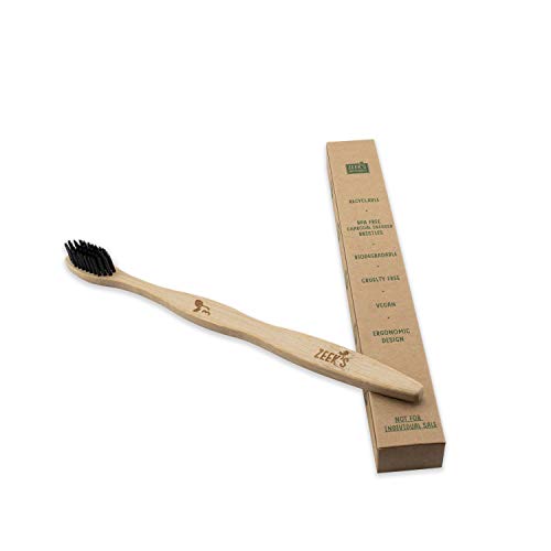 Zeek's Naturals LLC Biodegradable Eco-Friendly Natural Bamboo Charcoal Toothbrushes - Pack of 12 - Numbered - Charcoal Infused Bristles (12)