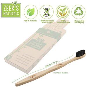 Zeek's Naturals LLC Biodegradable Eco-Friendly Natural Bamboo Charcoal Toothbrushes - Pack of 12 - Numbered - Charcoal Infused Bristles (12)