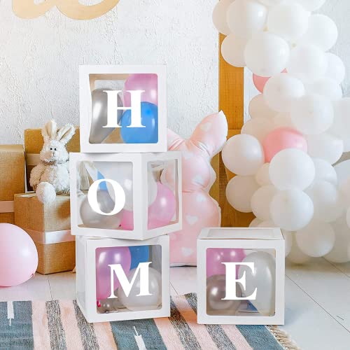 Mocoosy Baby Shower Boxes with Letters Custom for Party Decoration, 71pcs Clear Balloon Boxes for Boys and Girls Birthday, Transparent Baby Block Boxes for Gender Reveal Photo Booth Props