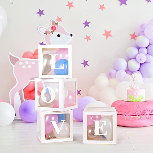 Mocoosy Baby Shower Boxes with Letters Custom for Party Decoration, 71pcs Clear Balloon Boxes for Boys and Girls Birthday, Transparent Baby Block Boxes for Gender Reveal Photo Booth Props