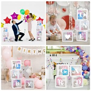 Mocoosy Baby Shower Boxes with Letters Custom for Party Decoration, 71pcs Clear Balloon Boxes for Boys and Girls Birthday, Transparent Baby Block Boxes for Gender Reveal Photo Booth Props