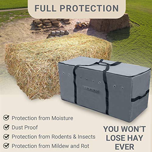 CIRAVI Hay Bale Storage Bag - Extra Large Tote - Heavy Duty - Foldable and Ventilated with Waterproof Lining - For 2 String Bale of Hay - 18" x 22" x 43" Complete with Bucket Strap