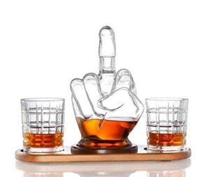 diamond decanter middle finger whiskey decanter set - unique & funny glass container for scotch, tequila, brandy, rum, bourbon & other drinks - gift accessories for men, dads, boyfriends