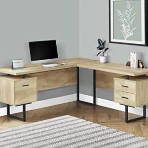 Monarch Specialties 7613 Computer Desk, Home Office, Corner, Left, Right Set-up, Storage Drawers, 70" L, L Shape, Work, Laptop, Metal, Laminate, Natural, Black Desk-70 R Face, 71" L x 71" W x 30" H